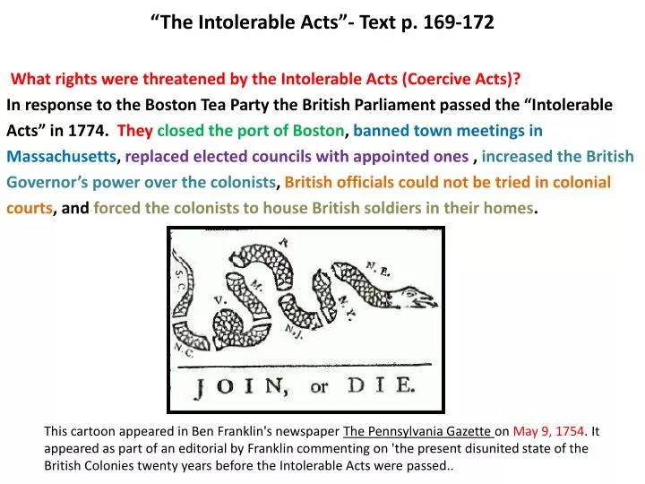 PPT - “ The Intolerable Acts”- Text p. 169-172 PowerPoint Presentation ...
