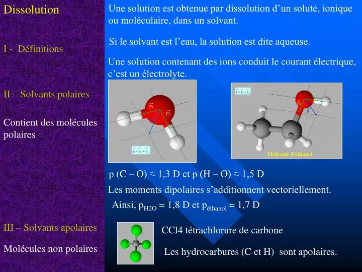 PPT - Une solution est obtenue par dissolution d’un soluté, ionique ou ...