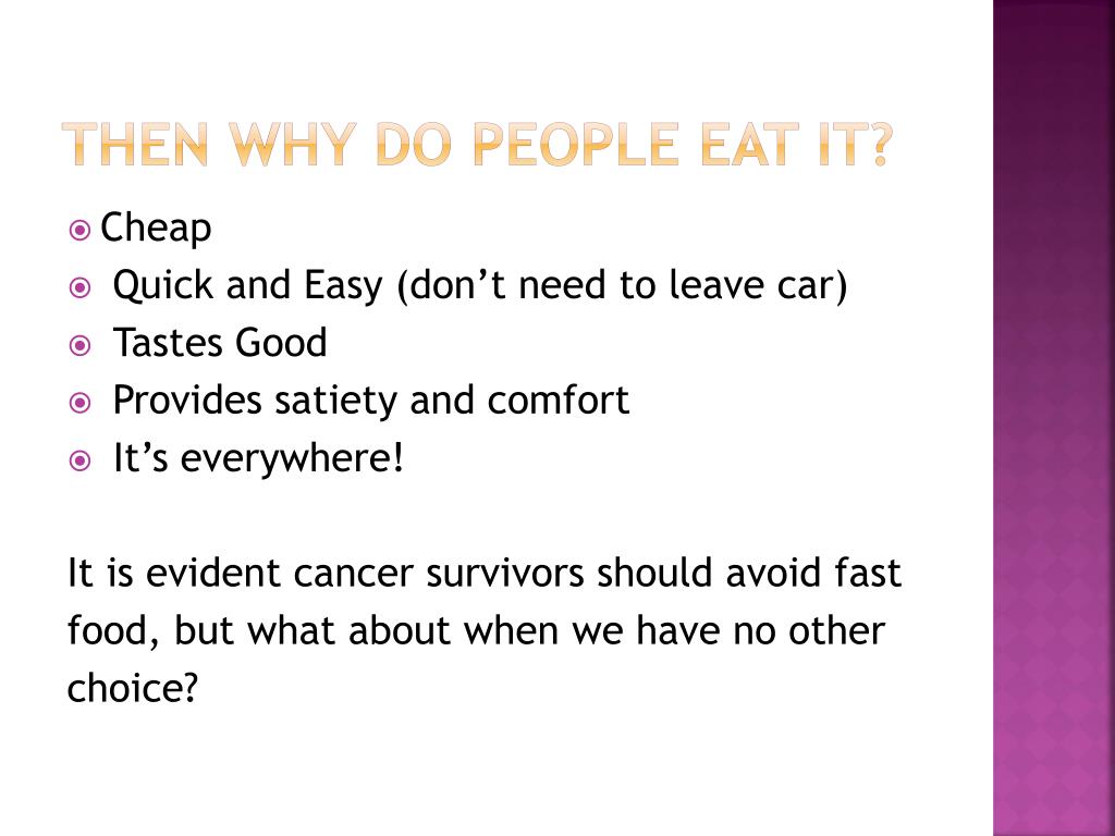PPT - Cancer Survivors and Fast Food PowerPoint Presentation, free ...