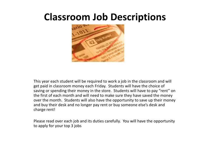 PPT - Classroom Job Descriptions PowerPoint Presentation, free download ...