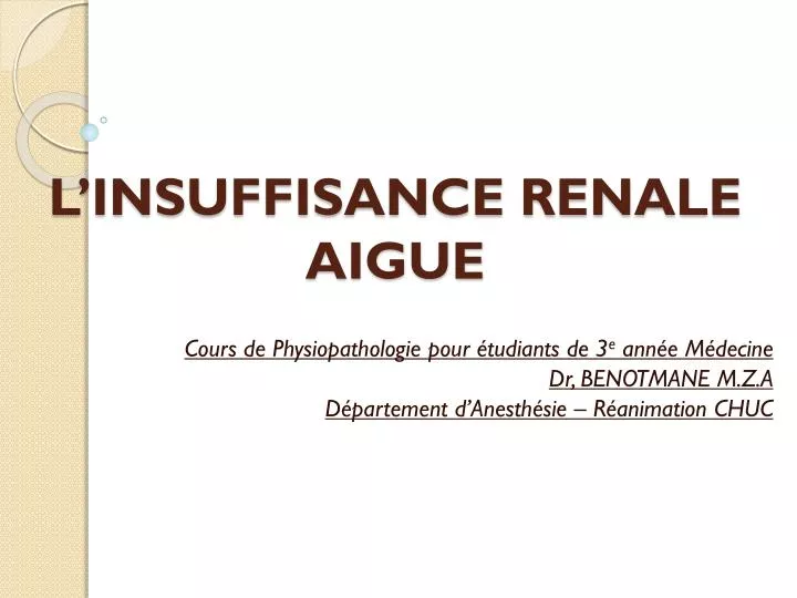 PPT - L’INSUFFISANCE RENALE AIGUE PowerPoint Presentation, free ...