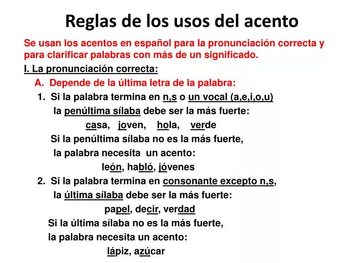 PPT - Reglas de los usos del acento PowerPoint Presentation, free ...