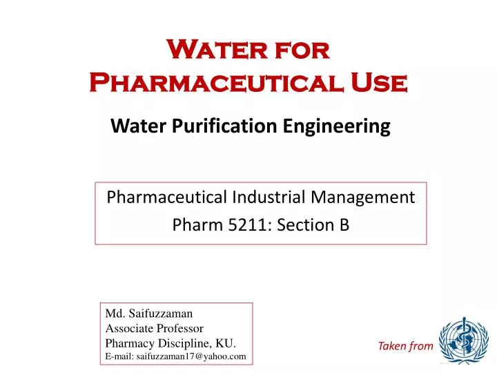 PPT - Water for Pharmaceutical Use PowerPoint Presentation, free ...