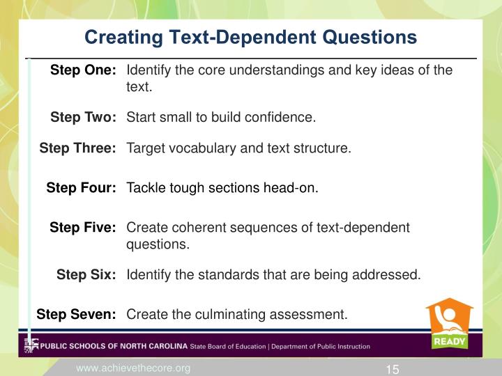 Text Dependent Questions Examples