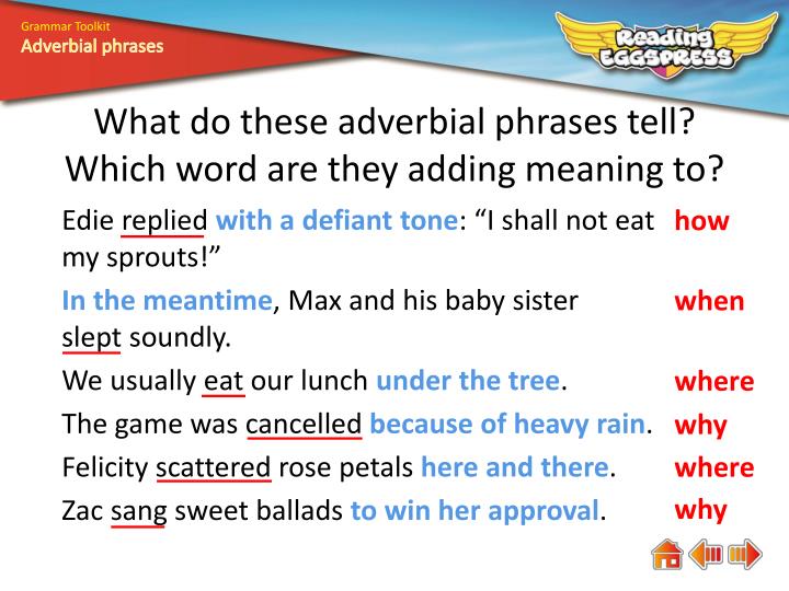 PPT - What are adverbial phrases? PowerPoint Presentation - ID:2239266