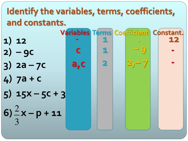 Identifying Terms Coefficients And Constants Worksheets Identifying Terms Coefficients And Constants Worksheets