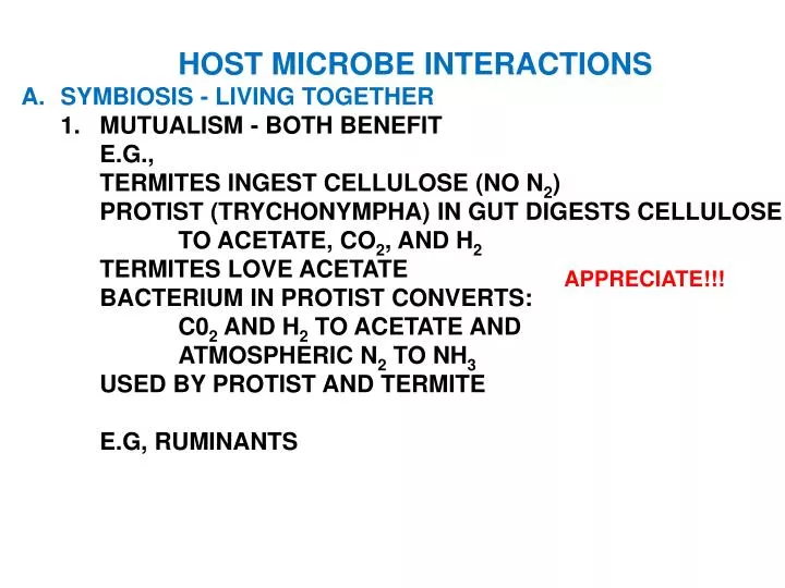 PPT - HOST MICROBE INTERACTIONS A. SYMBIOSIS - LIVING TOGETHER 1 ...