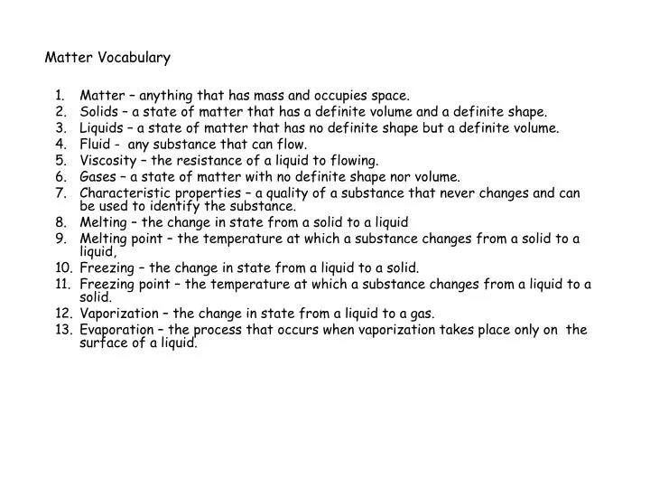 PPT - Matter Vocabulary PowerPoint Presentation, free download - ID:2249844