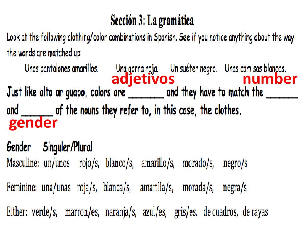 PPT - Día 33 Colors and noun-adjective agreement PowerPoint ...