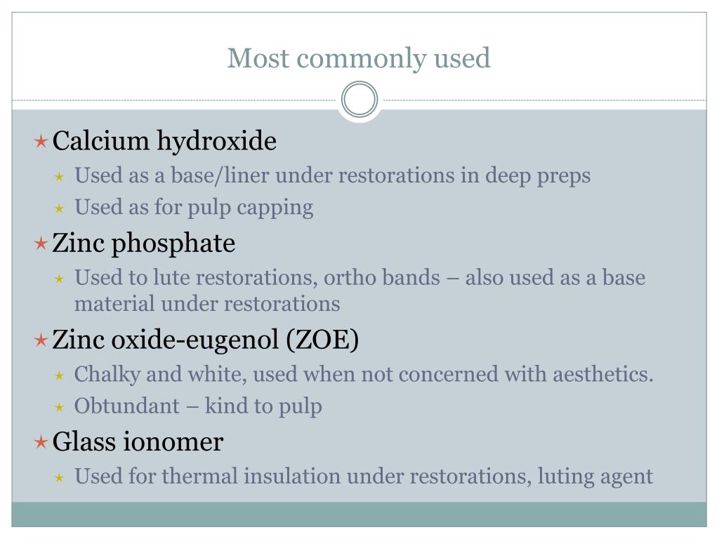 PPT - Dental Cements: Liners , Bases, and Temporary Restoration ...
