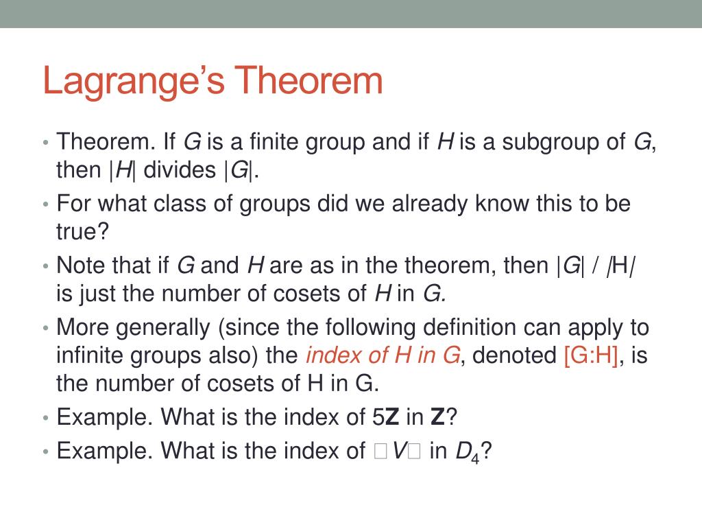 PPT - Cosets and Lagrange’s Theorem (10/28) PowerPoint Presentation ... PPT - Cosets and Lagrange’s Theorem (10/28) PowerPoint Presentation ...