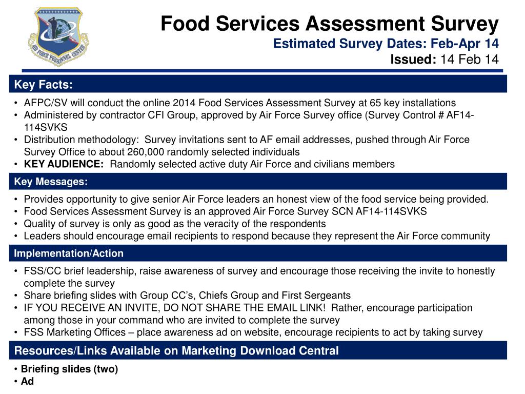 PPT - Air Force Food and Beverage Services Assessment Survey PowerPoint ...