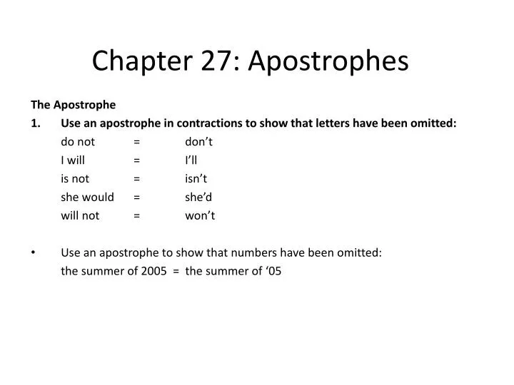 PPT - Chapter 27: Apostrophes PowerPoint Presentation, free download ...
