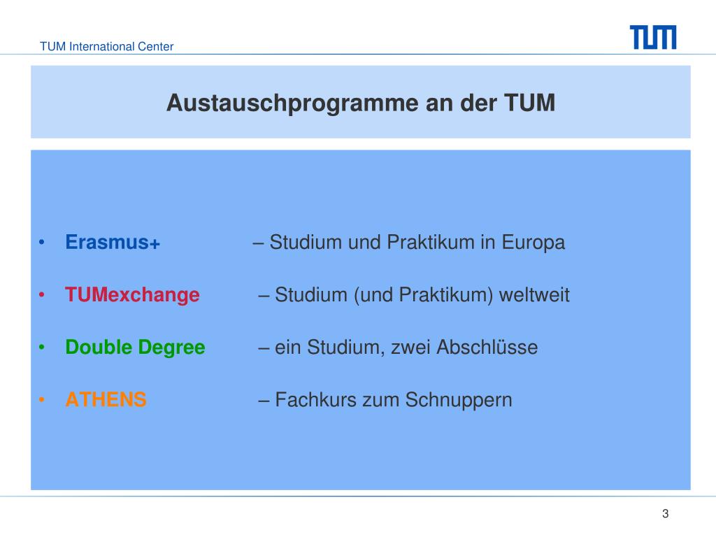 PPT - Austauschprogramme der TUM Weltweit beste Verbindungen PowerPoint ...