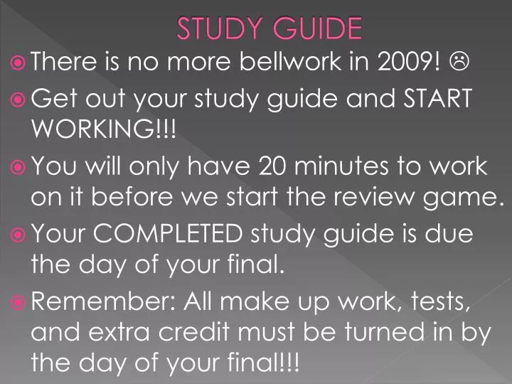 PPT - STUDY GUIDE PowerPoint Presentation, free download - ID:2268633