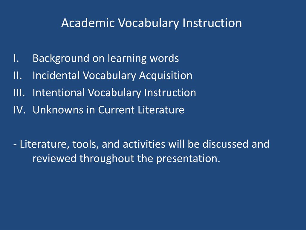 PPT - Academic Vocabulary Instruction Background on learning words ...