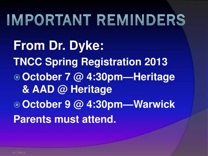 PPT - IMPORTANT REMINDERS PowerPoint Presentation, free download - ID ...