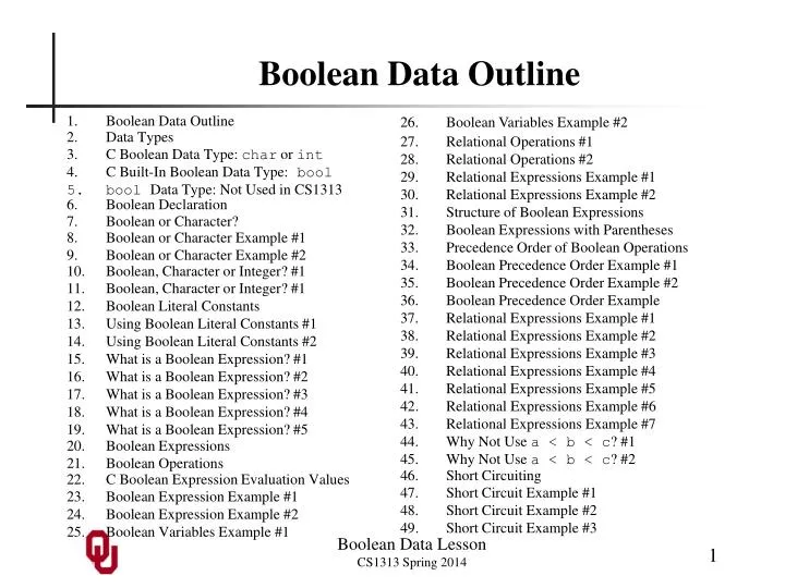 PPT - Boolean Data Outline PowerPoint Presentation, free download - ID ...