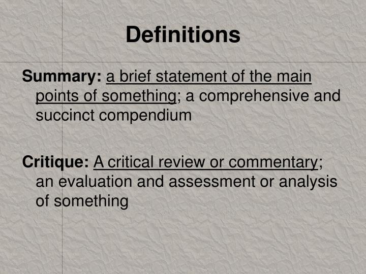 PPT - Summary vs. Critique PowerPoint Presentation - ID:2276118