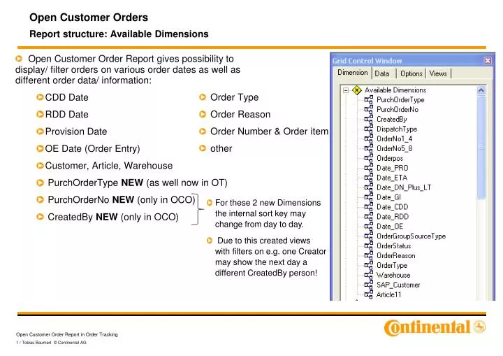 PPT - Open Customer Orders Report structure: Available Dimensions ...