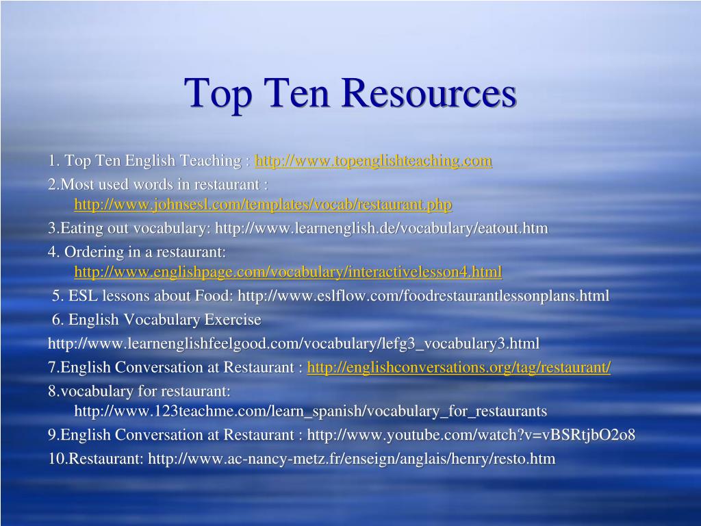 PPT - Restaurant Vocabulary English, Arabic, Spanish PowerPoint ...
