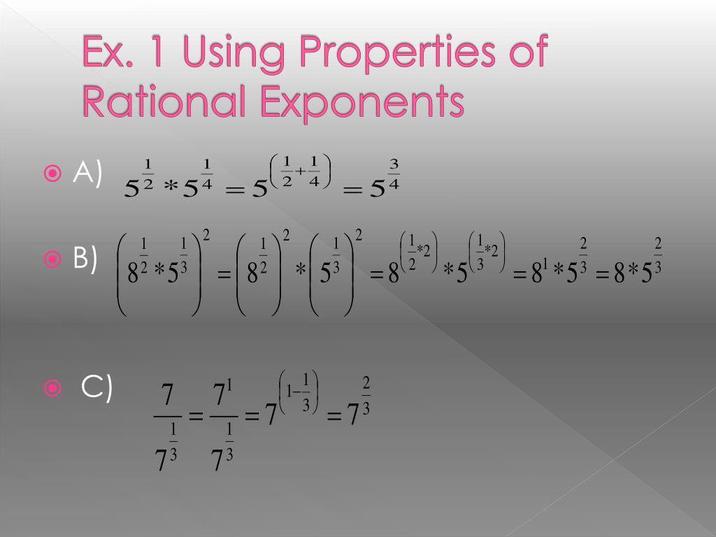 PPT - 7.2 Properties of Rational Exponents PowerPoint Presentation ... PPT - 7.2 Properties of Rational Exponents PowerPoint Presentation ...