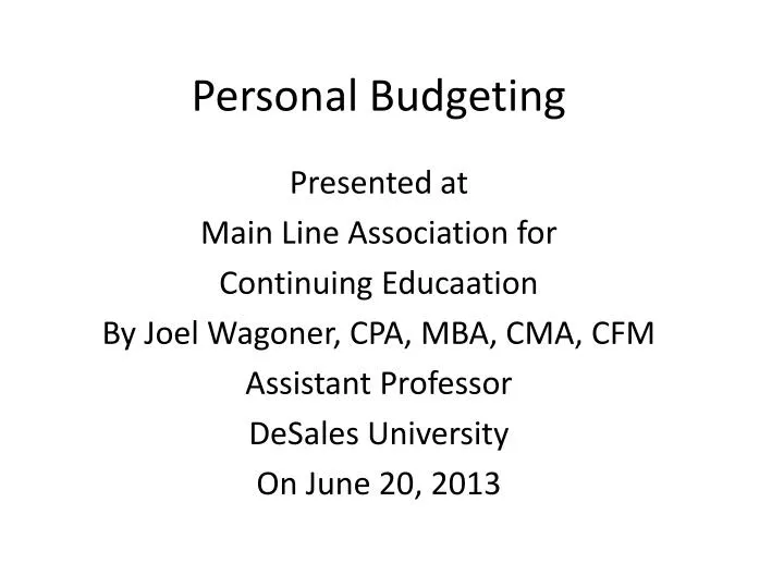 PPT - Personal Budgeting PowerPoint Presentation, free download - ID ...