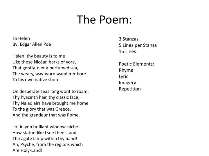 PPT - To Helen By: Edgar Allen Poe PowerPoint Presentation - ID:2293289