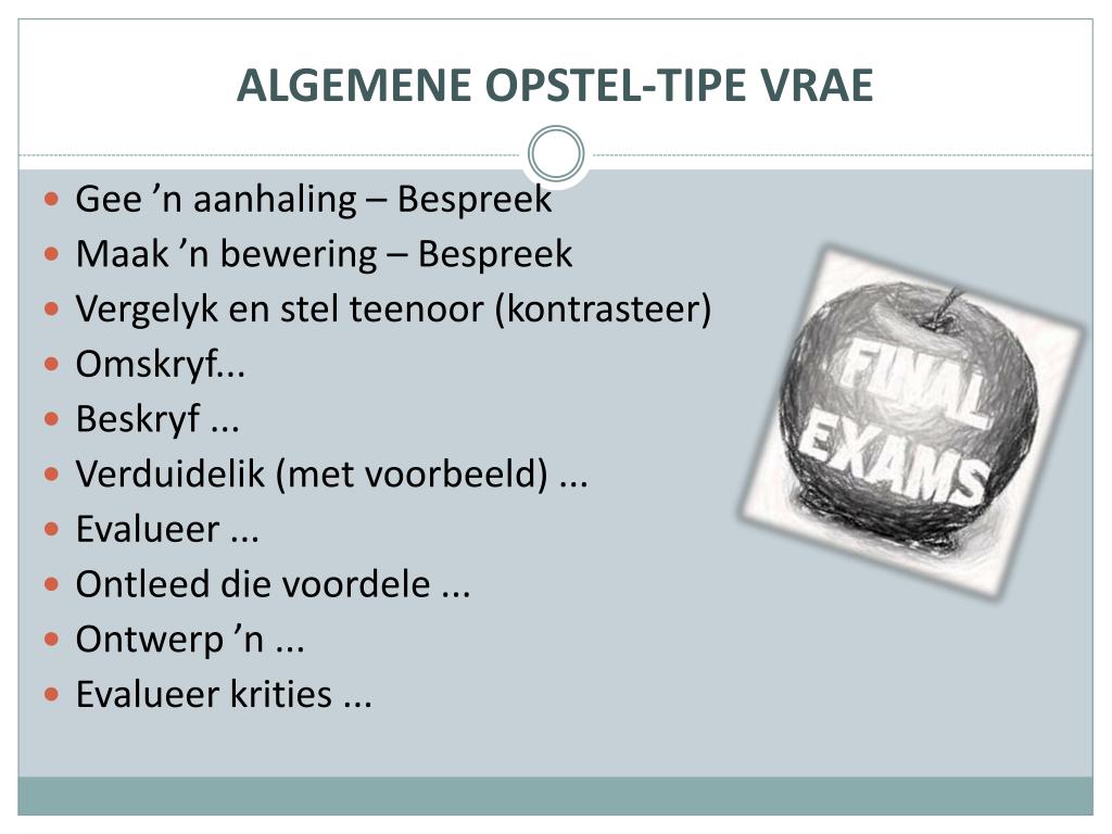 PPT - DIE OPSTEL VAN EKSAMENVRAESTELLE VIR SKEPPENDE KUNSTE Opleiding ...