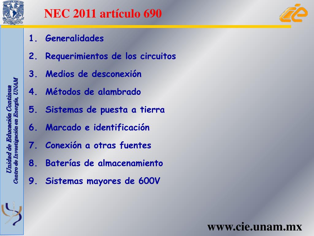 PPT - NORMATIVIDAD APLICABLE A SISTEMAS FOTOVOLTAICOS NEC 690 ...