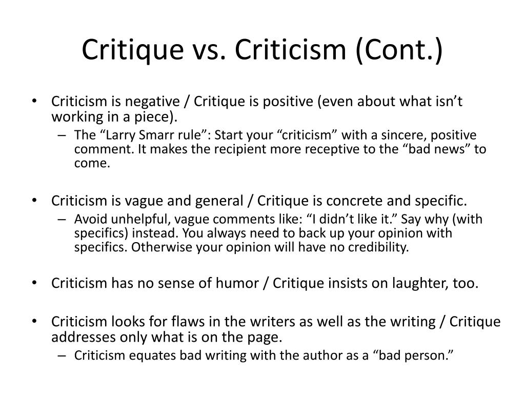 PPT - Critique vs. Criticism (from Judy Reeves with Edits from Me ...