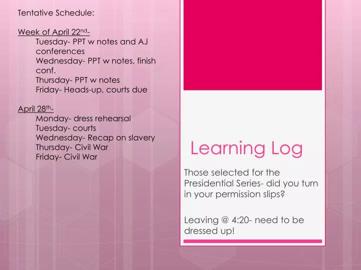 PPT - Learning Log PowerPoint Presentation, free download - ID:2320000