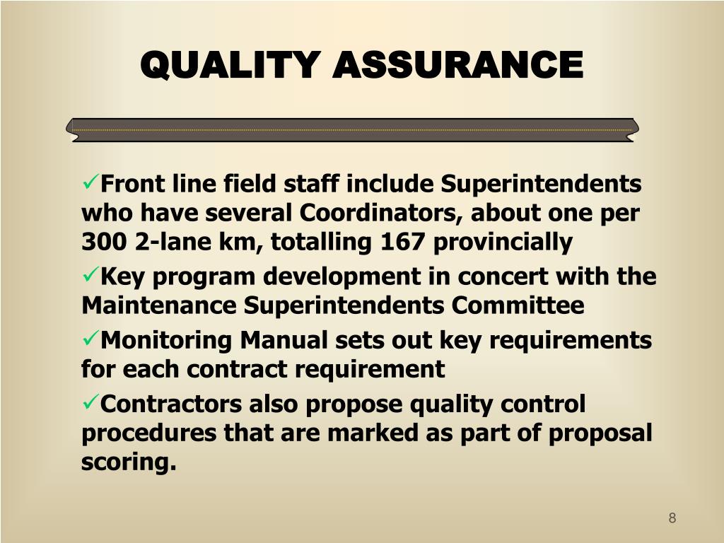 PPT - QUALITY ASSURANCE FOR CONTRACTED MAINTENANCE IN ONTARIO, CANADA ...