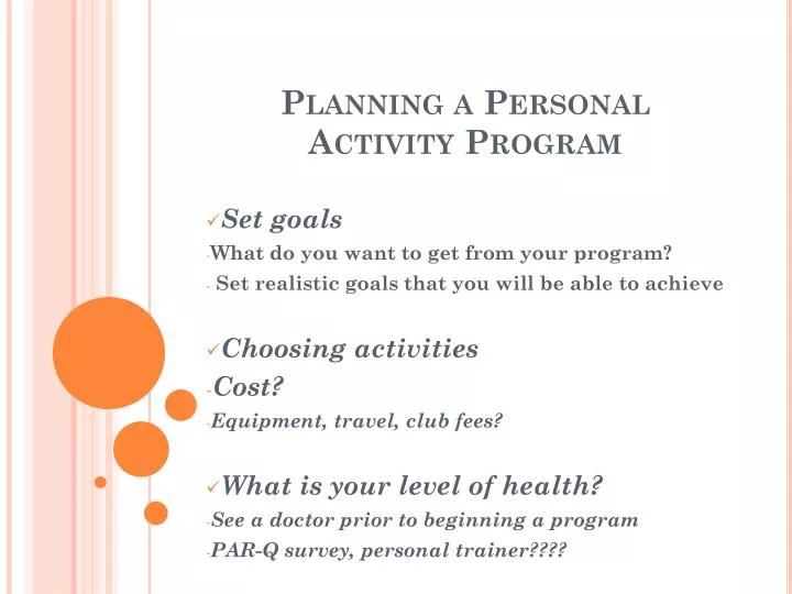 PPT - Planning a Personal Activity Program PowerPoint Presentation ...