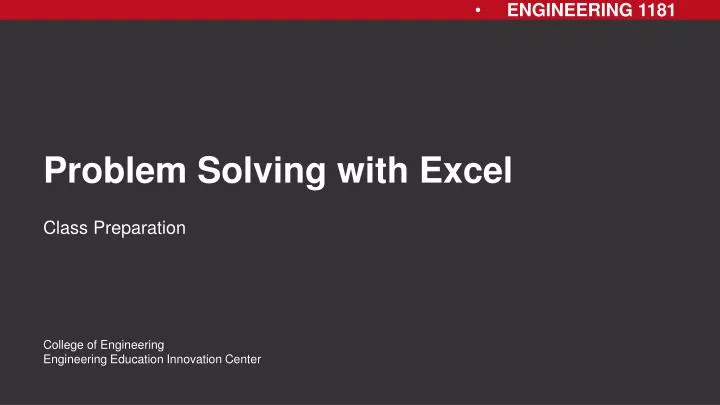 PPT - Problem Solving with Excel PowerPoint Presentation, free download ...