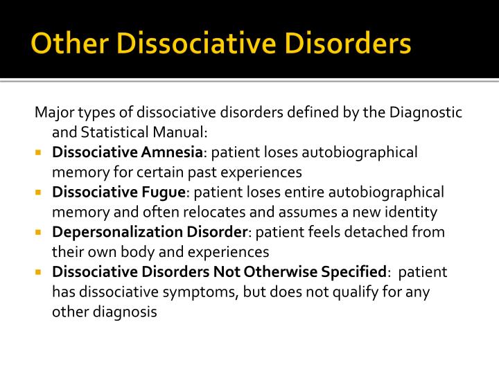 PPT - DISSOCIATIVE DISORDERS PowerPoint Presentation - ID:2324578