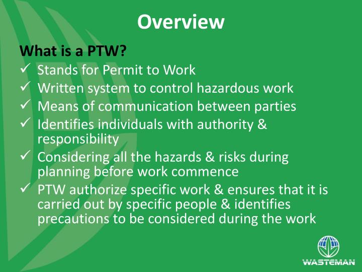 PPT - Permit T o W ork (PTW) PowerPoint Presentation - ID:2324840