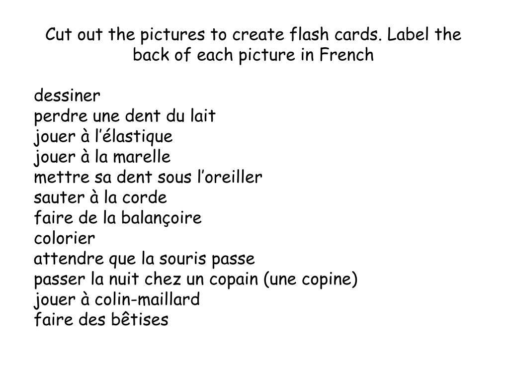 PPT - Cut out the pictures to create flash cards. Label the back of ...