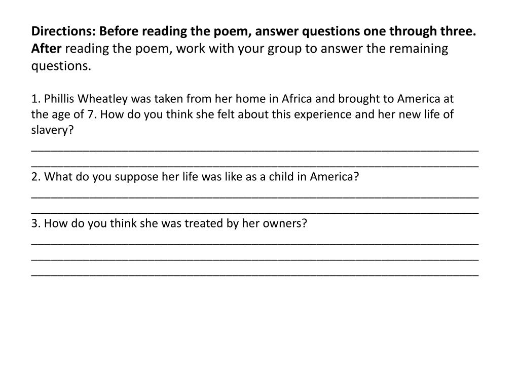 PPT - On Being Brought from Africa to America By Phillis Wheatley ...