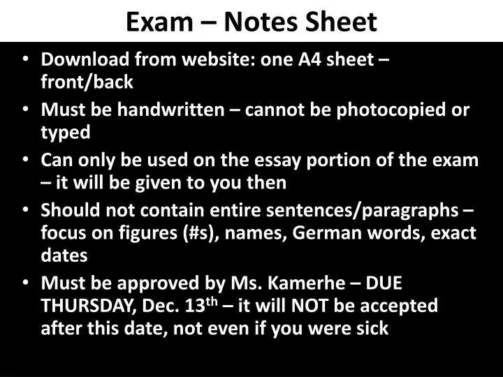 PPT - Exam – Notes Sheet PowerPoint Presentation, free download - ID ...