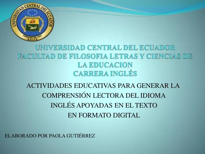 PPT - ACTIVIDADES EDUCATIVAS PARA GENERAR LA COMPRENSIÓN LECTORA DEL ...