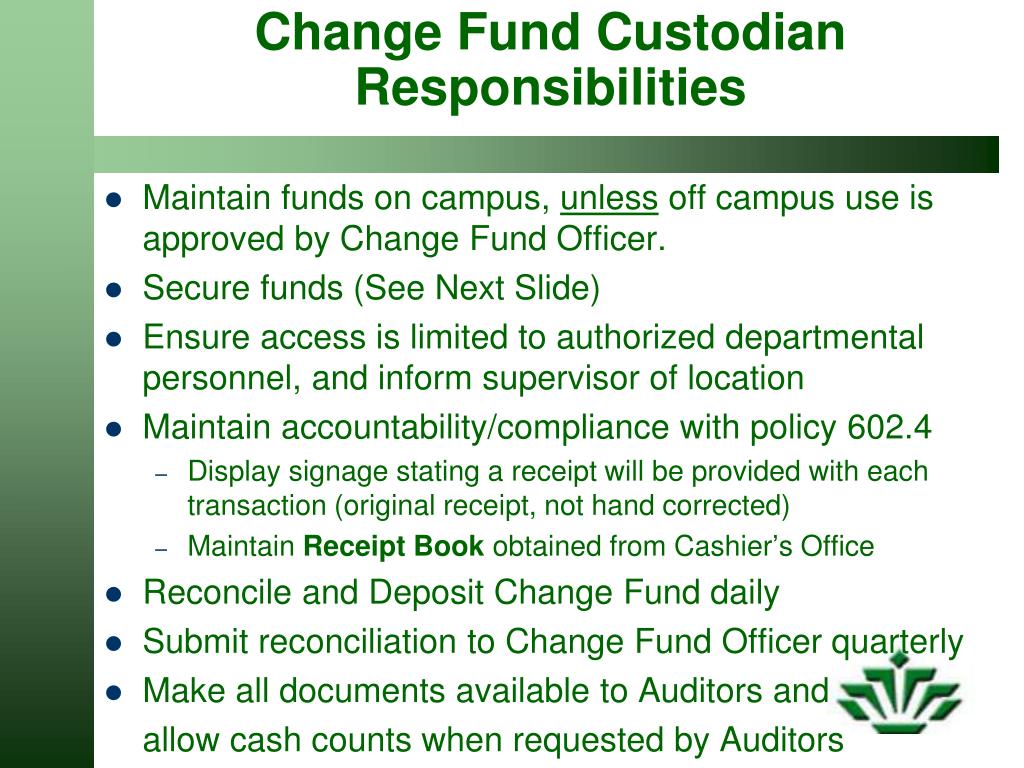 PPT - Petty Cash/Change Fund Policies & Procedures PowerPoint ...