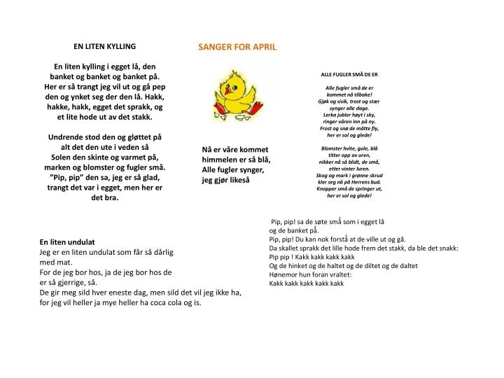 PPT - ALLE FUGLER SMÅ DE ER Alle fugler små de er kommet nå tilbake ...