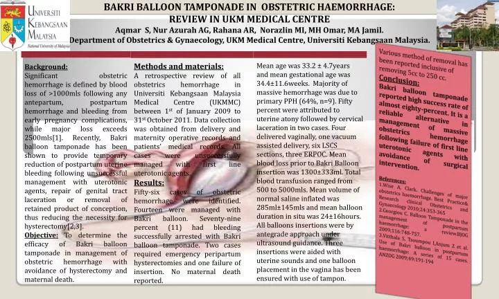 PPT - BAKRI BALLOON TAMPONADE IN OBSTETRIC HAEMORRHAGE: REVIEW IN UKM ...