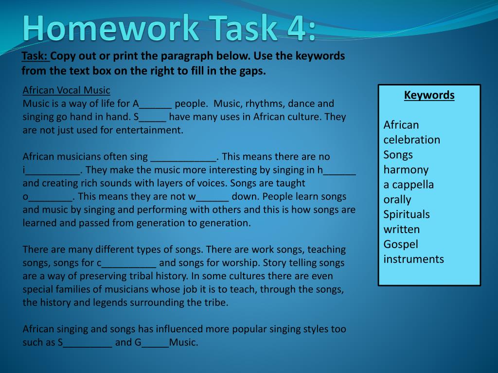 PPT - Year 7 Music Homework Topic 2: African Music PowerPoint ...