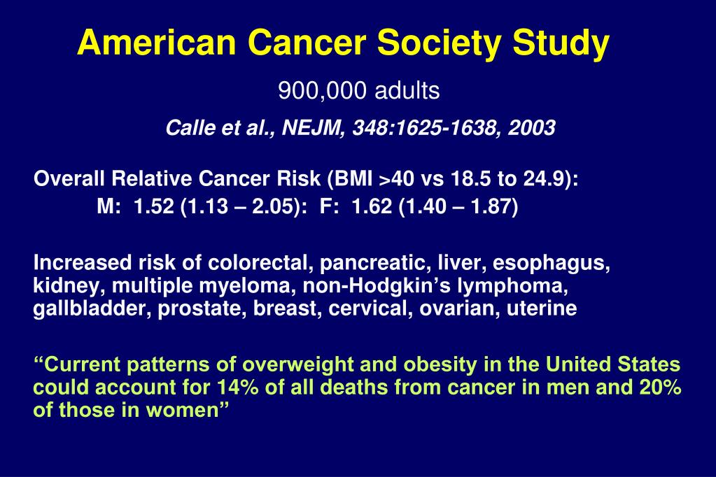 PPT - Overall Relative Cancer Risk (BMI >40 vs 18.5 to 24.9 ...