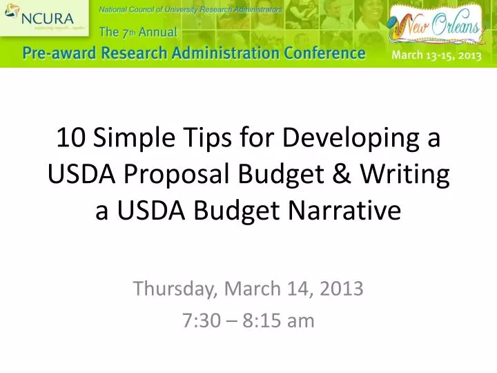 PPT - 10 Simple Tips for Developing a USDA Proposal Budget & Writing a ...