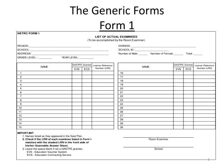 PPT - The Generic Forms Form 1 PowerPoint Presentation, free download ...