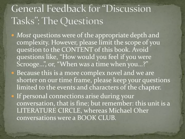 PPT - General Feedback for “Discussion Tasks”: The Questions PowerPoint ...