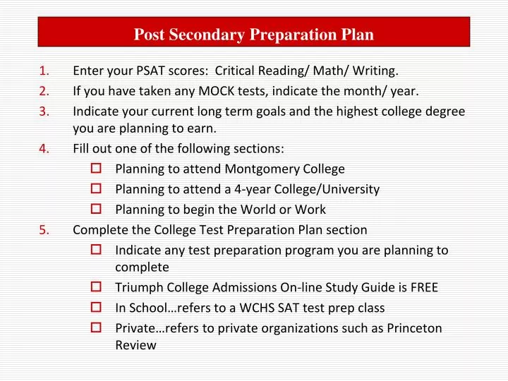 PPT - Post Secondary Preparation Plan PowerPoint Presentation, free ...